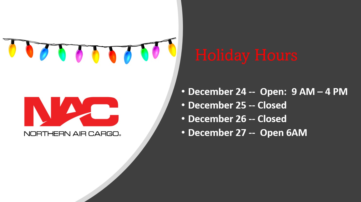 NAC Holiday Hours Begin Dec. 24 – NAC